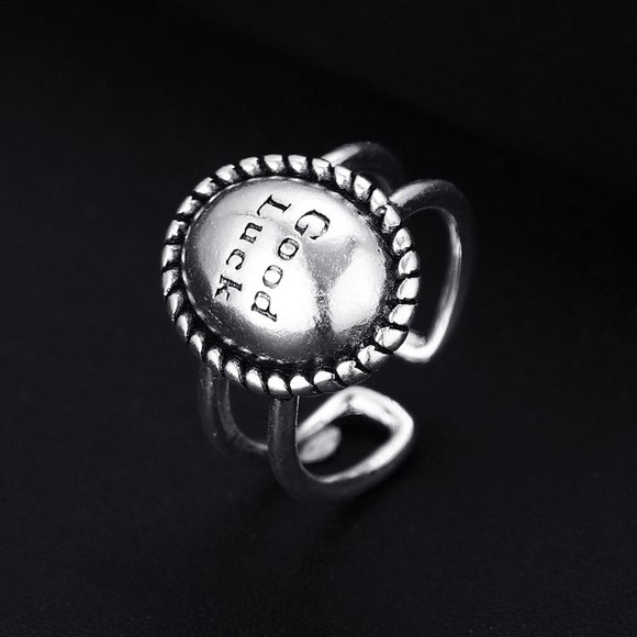 Jewelry | Vintage Good Luck Letter Plated Resizable Rings For Woman Man ...